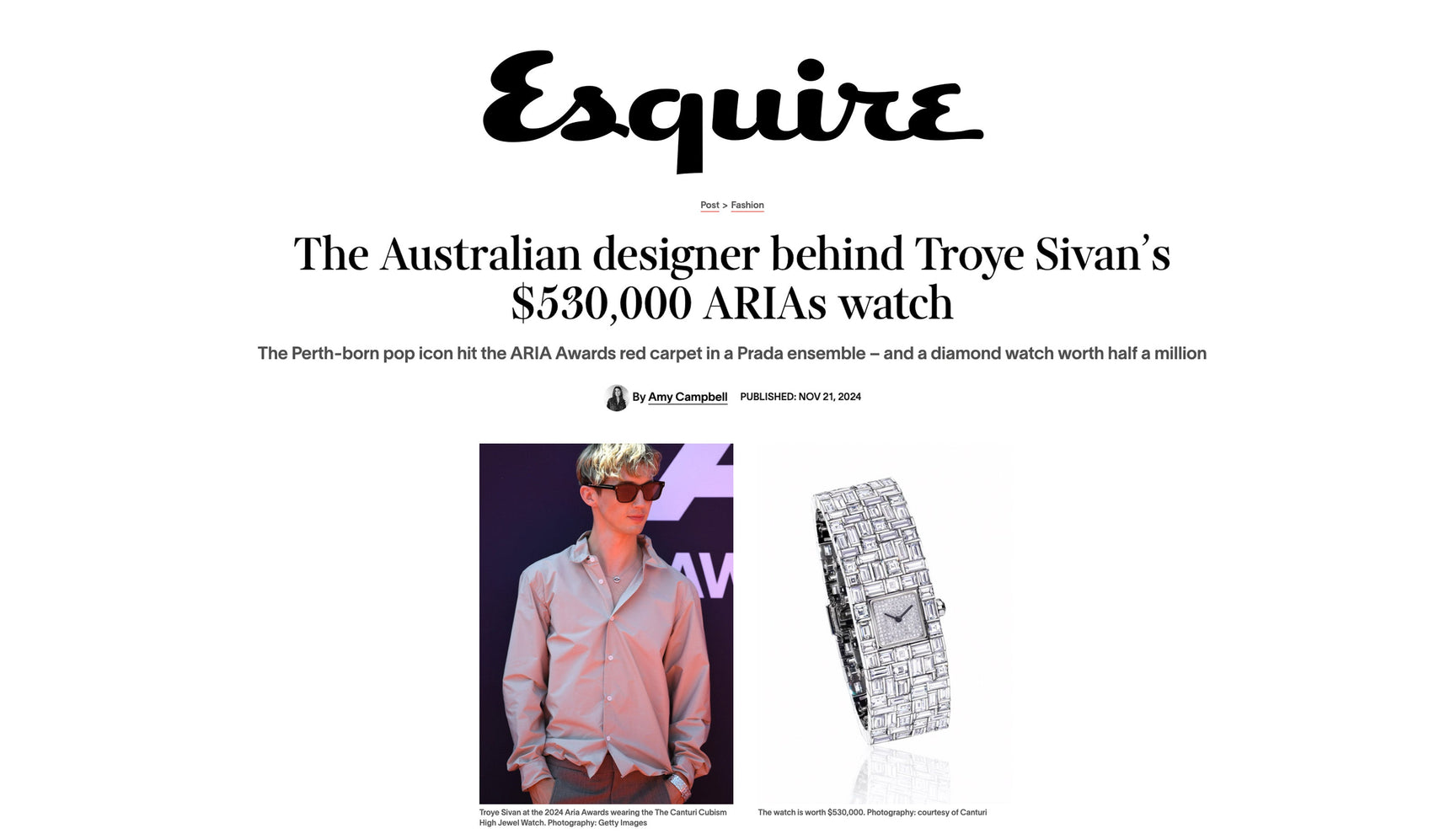 Esquire | Troye Sivan wearing Cubism High Jewel Watch – Canturi Jewels
